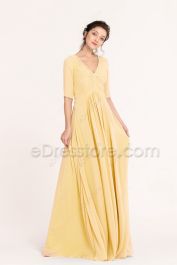 Modest Pale Yellow Maternity Bridesmaid Dresses with Sleeves | eDresstore