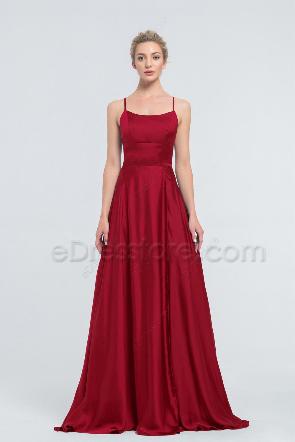 Backless Dark Red Satin Evening Dresses with Slit | eDresstore
