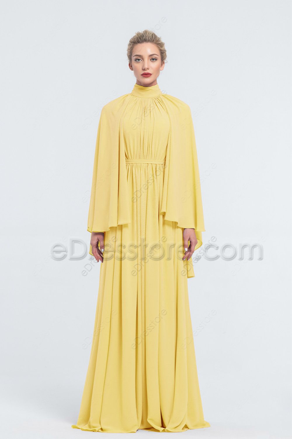 Modest Butter Yellow Bridesmaid Dresses Long Sleeves | eDresstore