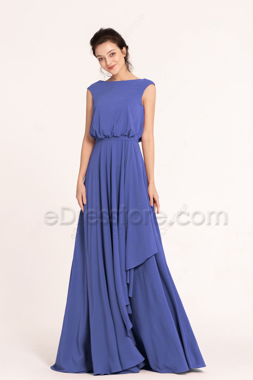 Modest LDS Vari Peri Color Bridesmaid Dresses Cap Sleeves | eDresstore