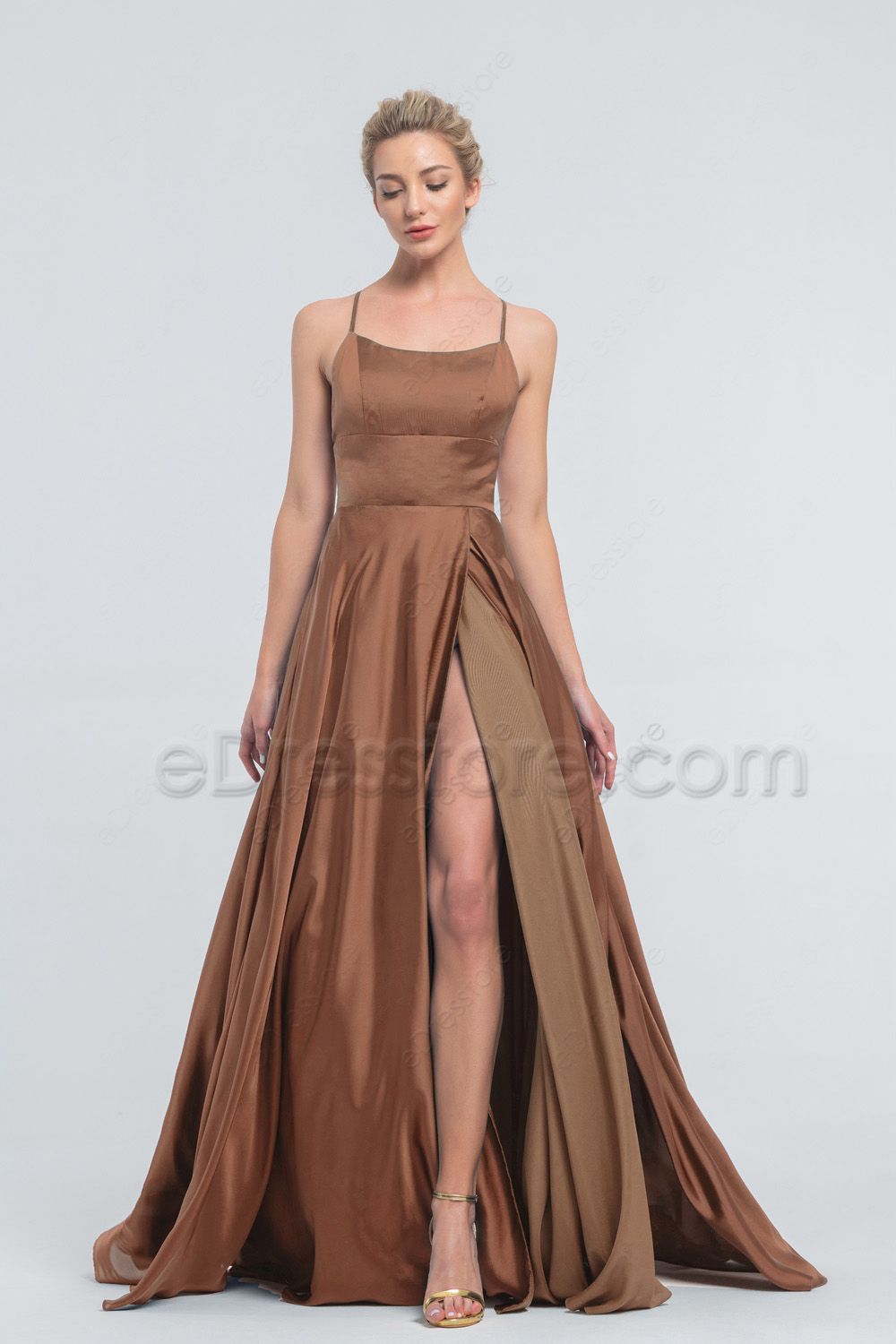 Satin Copper Bridesmaid Dresses with Slit | eDresstore